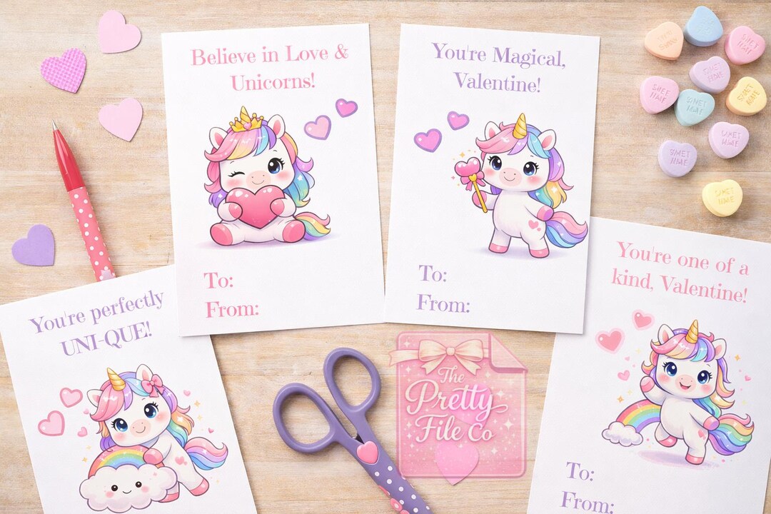 Unicorn Valentine Cards for Kids | Printable Classroom Valentines ...