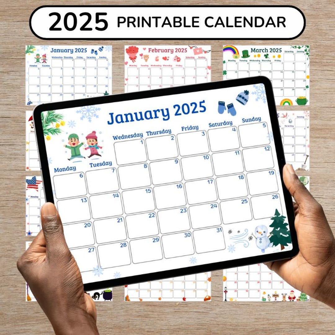 2025 Printable Calendar for Download, Printable Calendar Template, Kids ...
