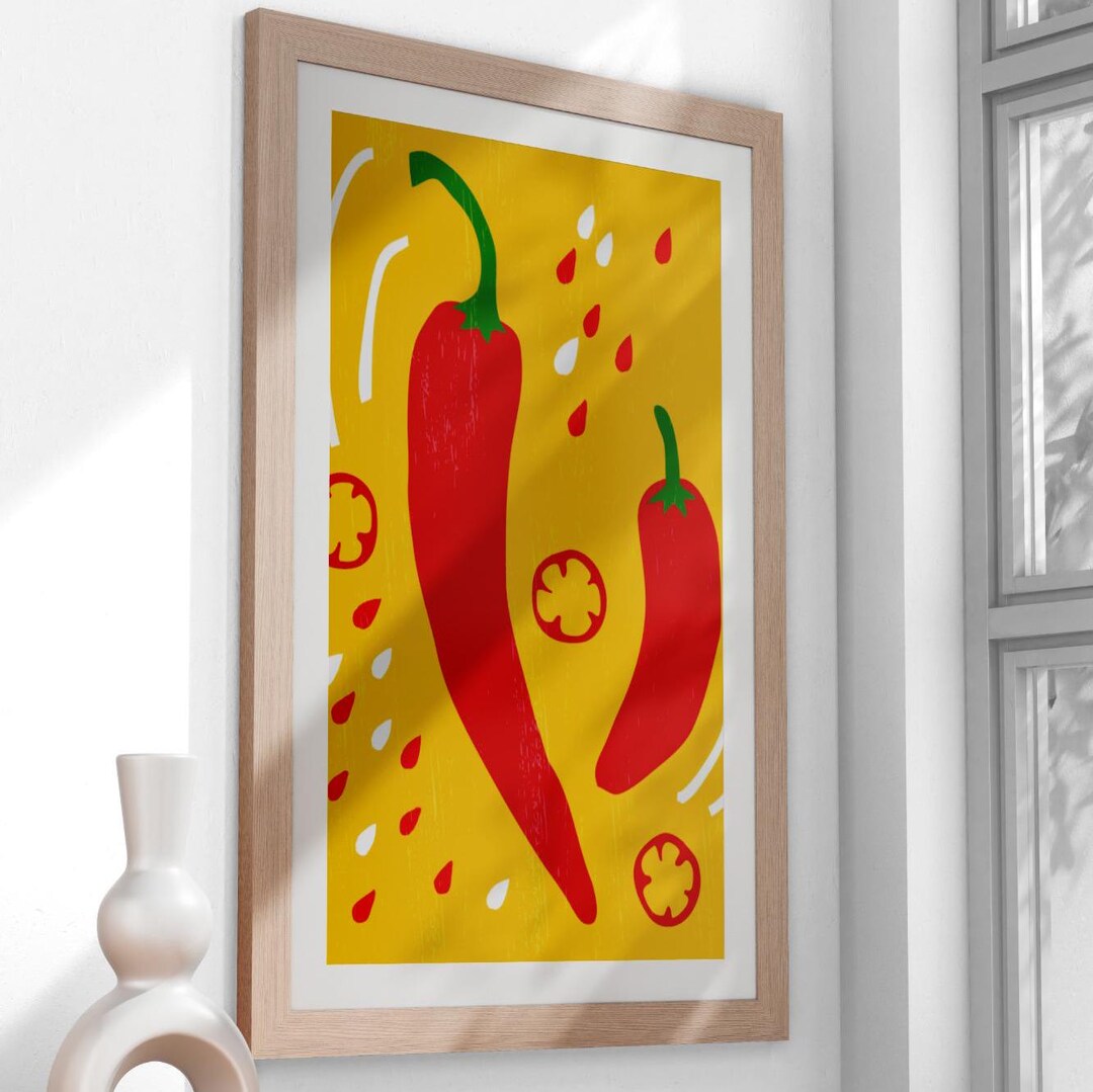 Chili Pepper Digital Print | Spicy Kitchen Wall Art | Modern Food Decor ...