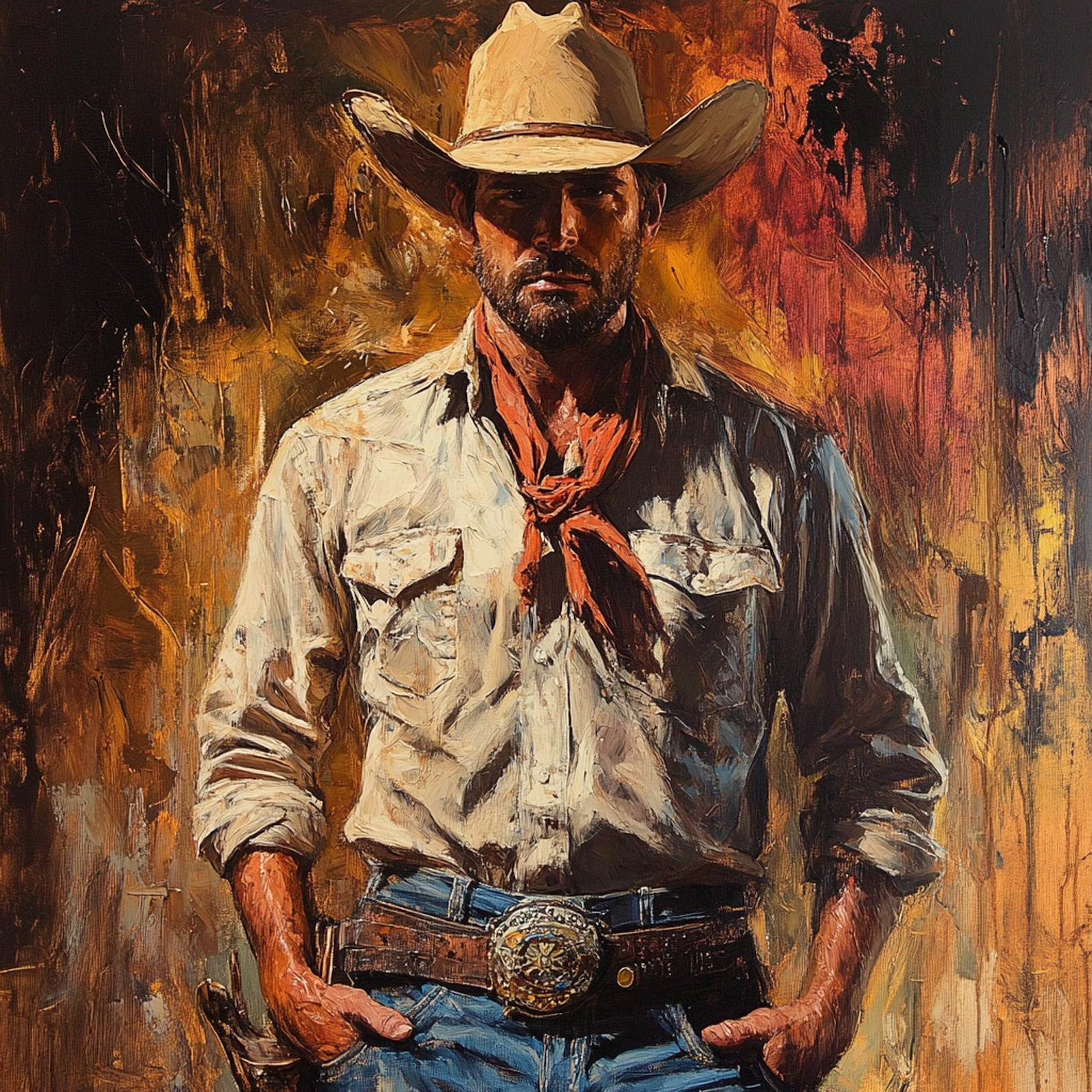 Cowboy - Original Artwork on Canvas 36*36 In - Etsy