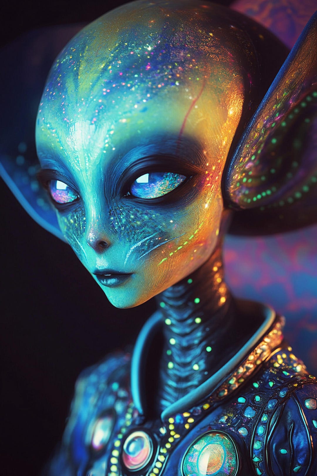 Celestial Guardian Oil Painting: Alien Portrait, Futuristic Wall Art ...