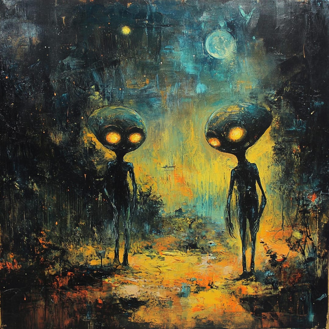 Night Walk - Oil Painting on Canvas, Unique Artwork, Aliens Wall Art ...