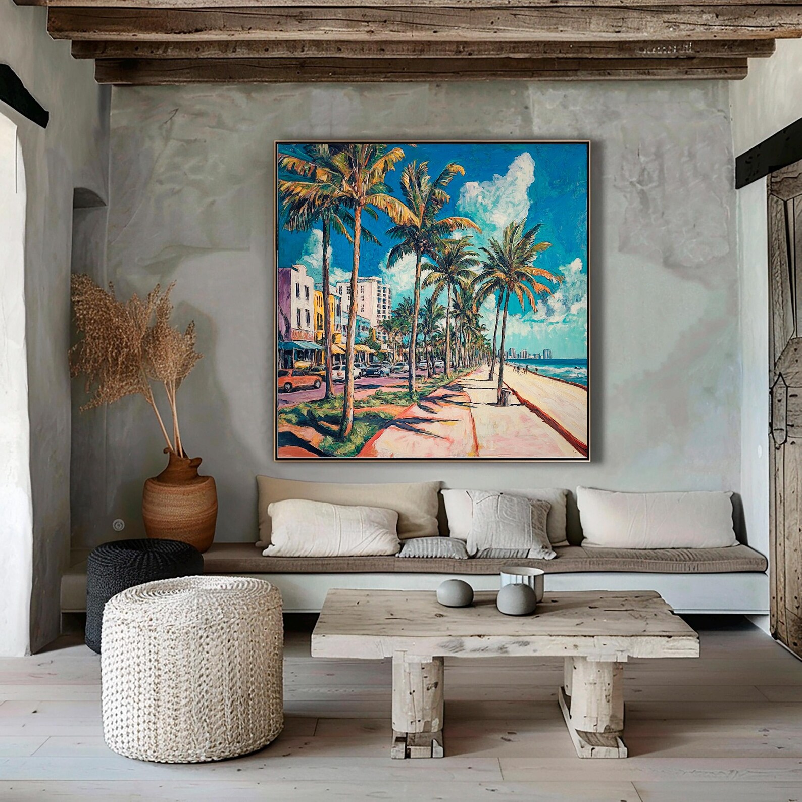 Miami Beach Oil Painting: Large Palm Tree Boulevard Canvas Art - Etsy