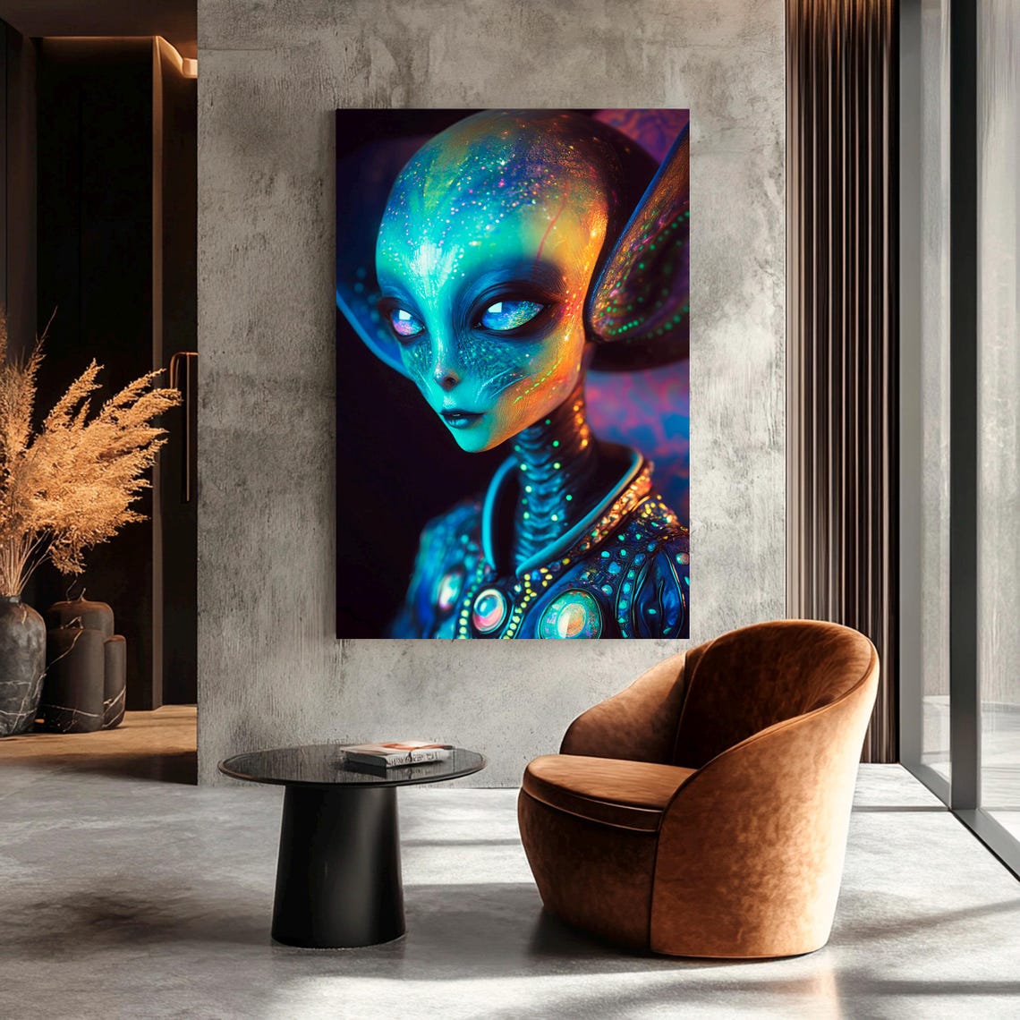Celestial Guardian Oil Painting: Alien Portrait, Futuristic Wall Art ...