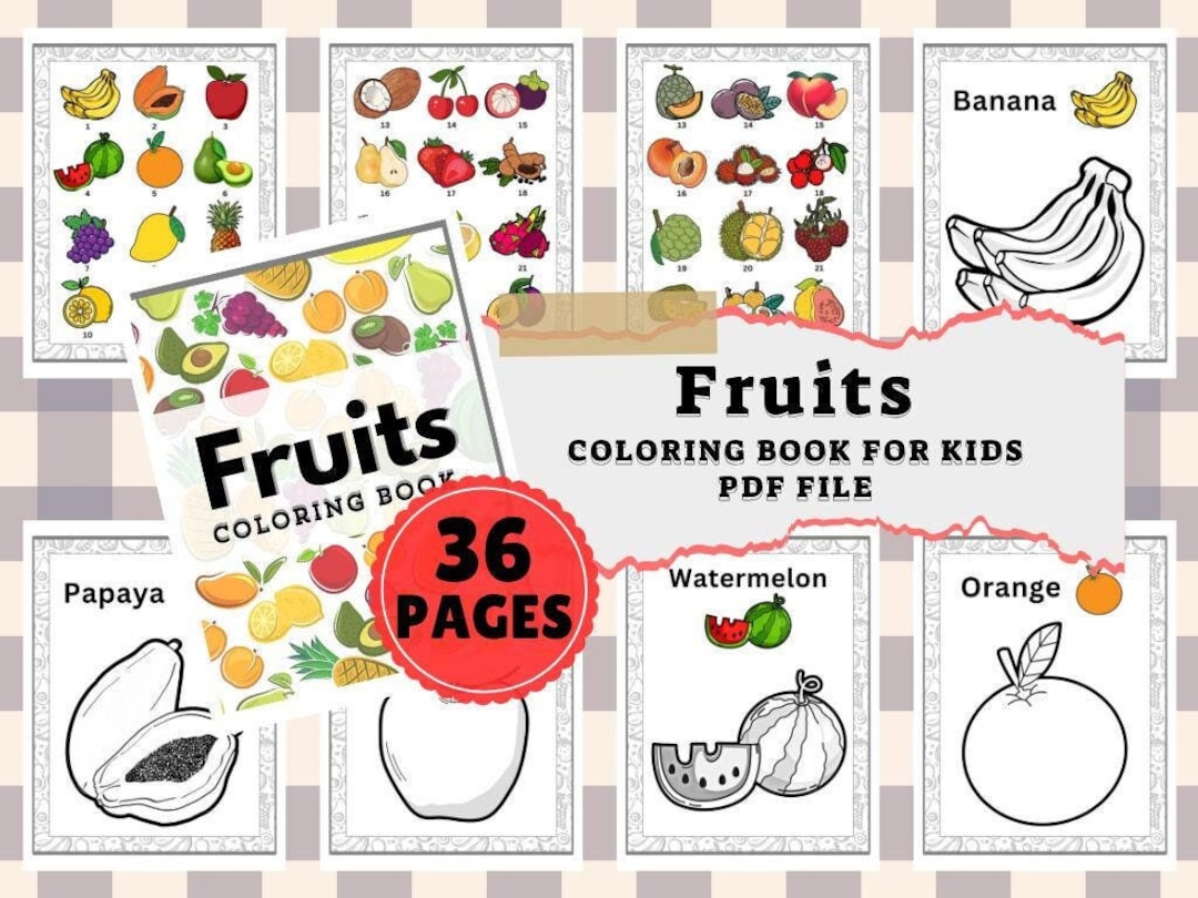 Fruits Coloring Pages Book for Kids Toddlers Preschool Kindergarten ...