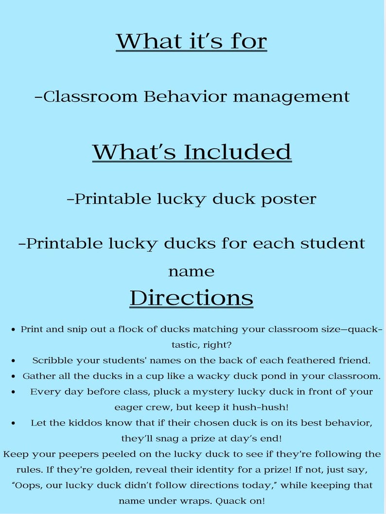 Lucky Duck Classroom Management - Etsy