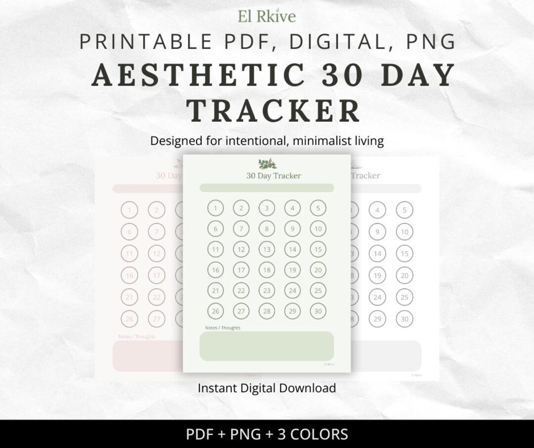 Aesthetic 30 Day Tracker Sheet: Minimalist Habit Challenge PDF (digital ...