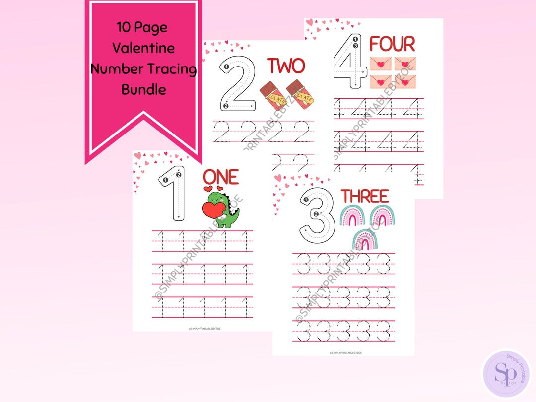 Valentine's Day Number Tracing Printable for Kids Cute & Colorful Math ...