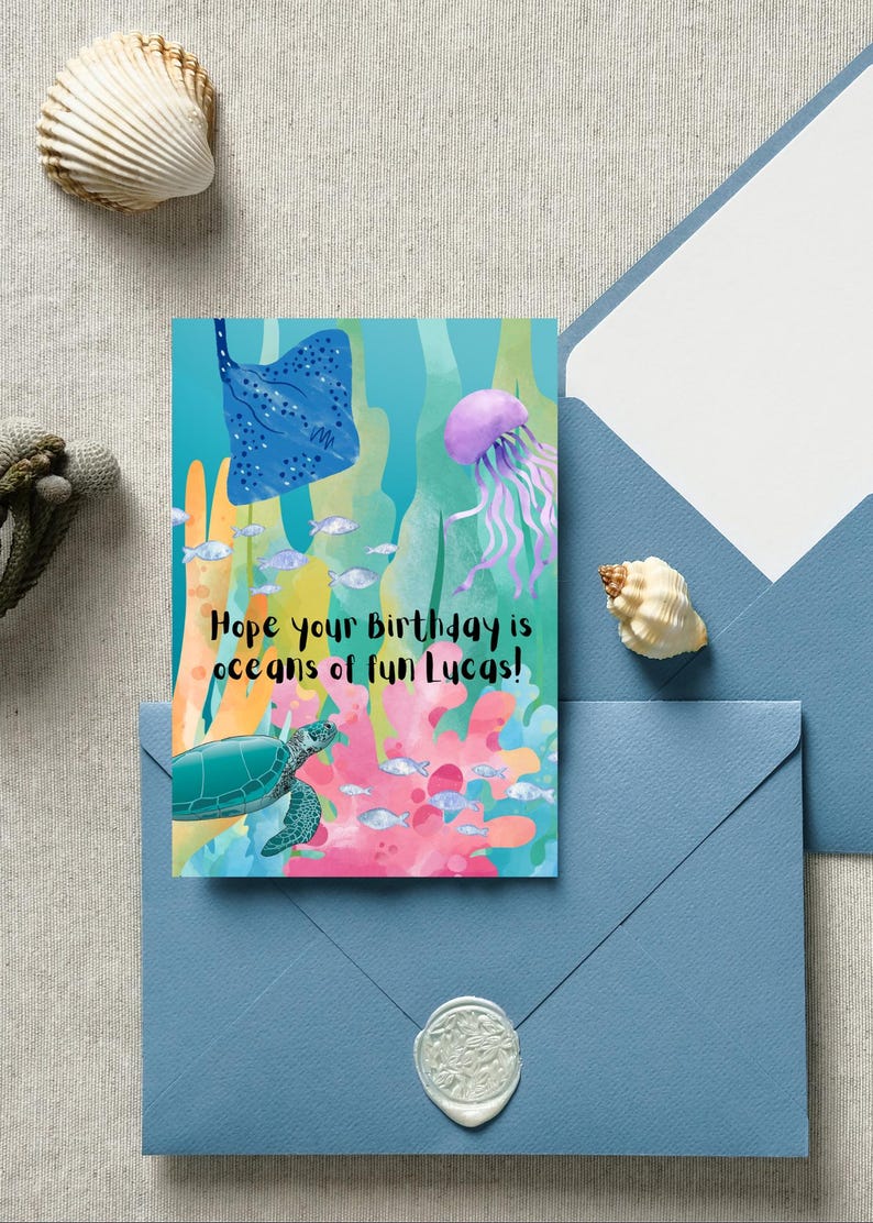 Oceans of Fun Birthday Card - Personalized Sea Life Card - Digital ...