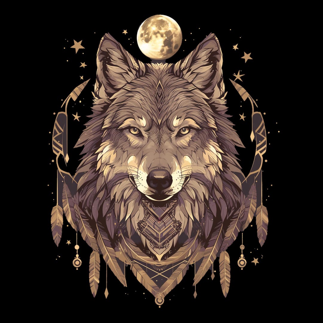 Bohemian Wolf Clipart Bundle, Tribal Boho Art Set, Wolf Vintage Design ...