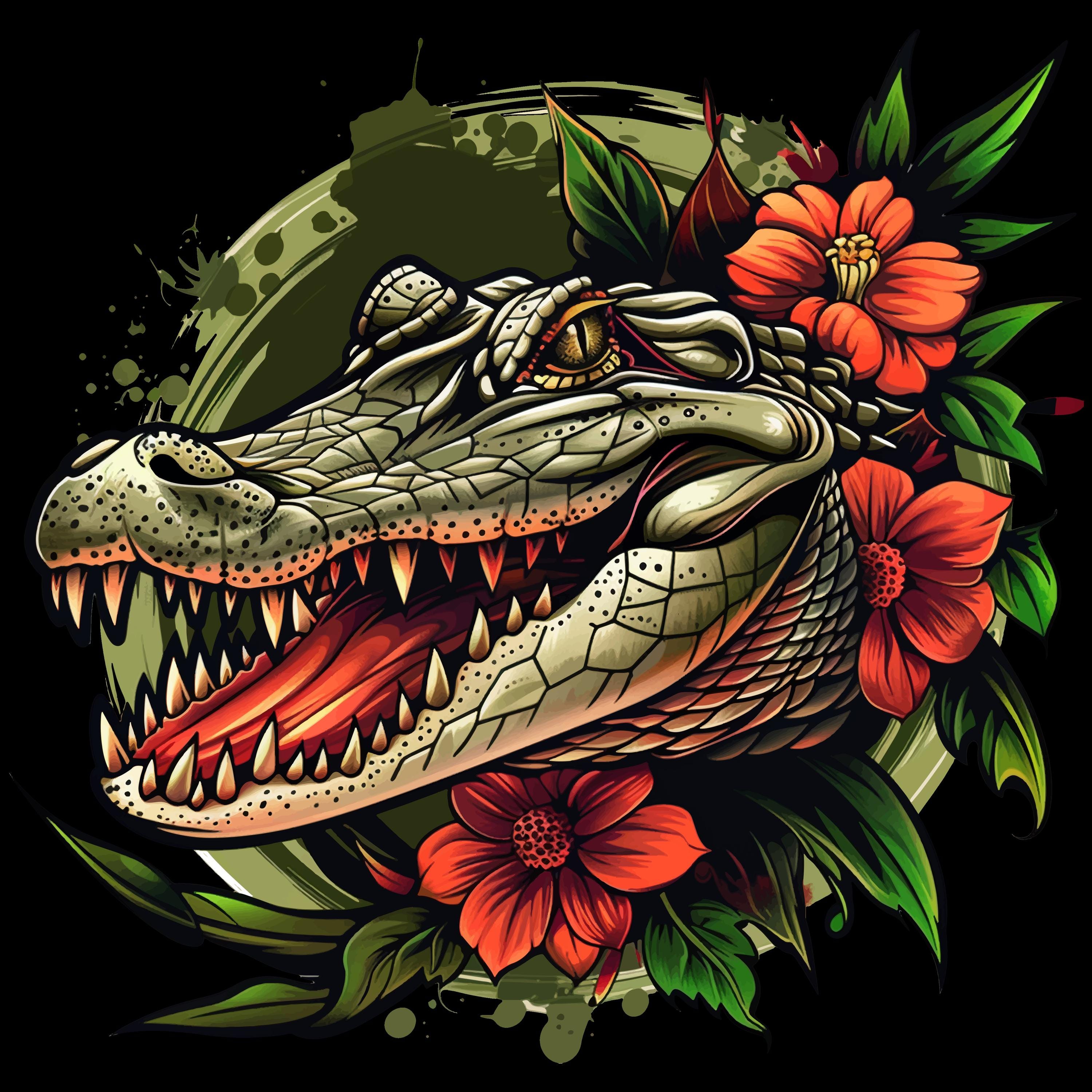 Crocodile Design Bundle | Crocodile Traditional Tattoo Clipart Bundle ...