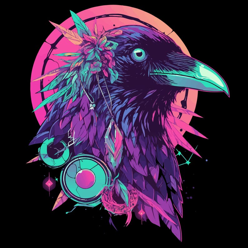 Raven Design Bundle , Psychedelic Raven Design Bundle - Etsy