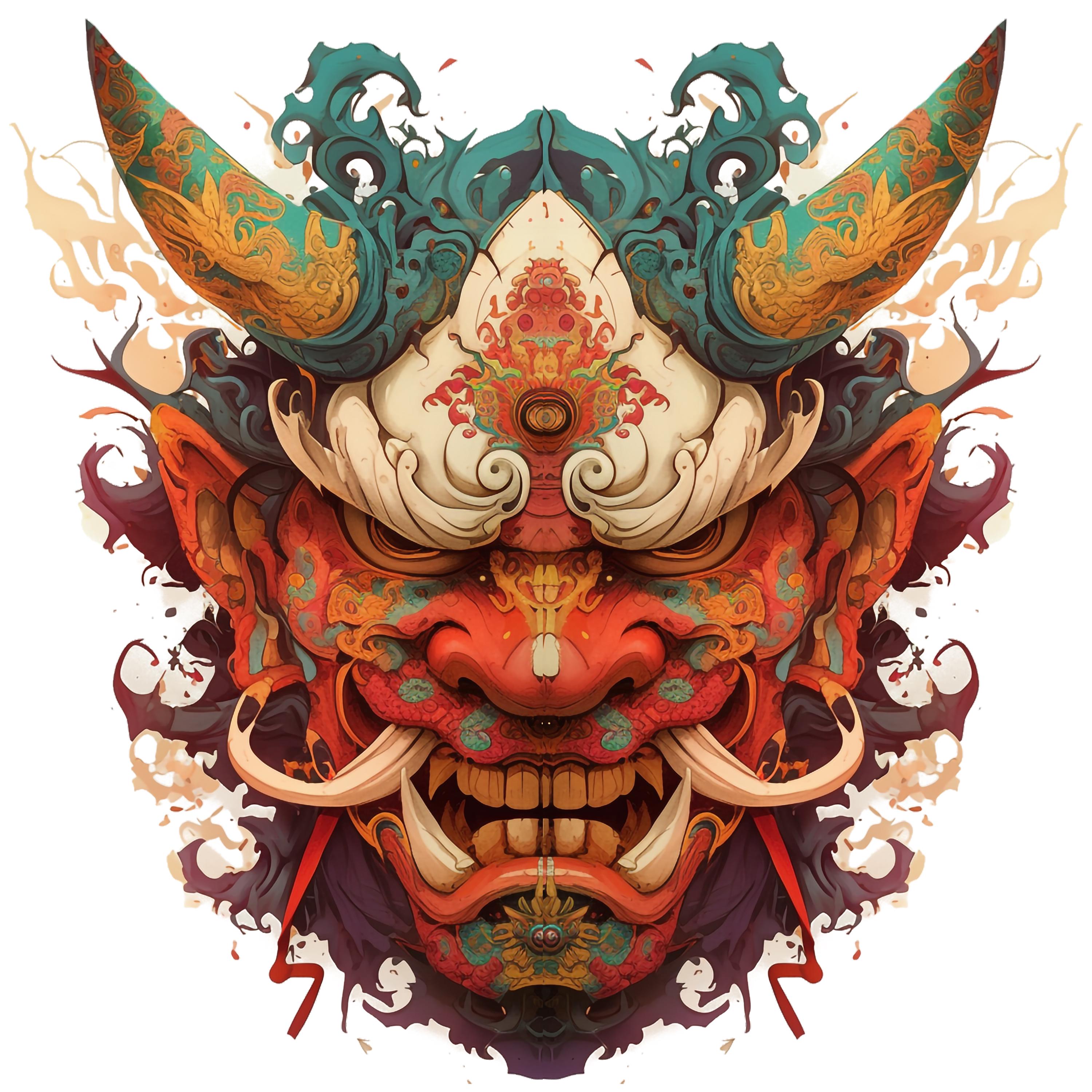 Oni Masks Clipart - 10 PNG Traditional Japanese Mask Illustrations ...