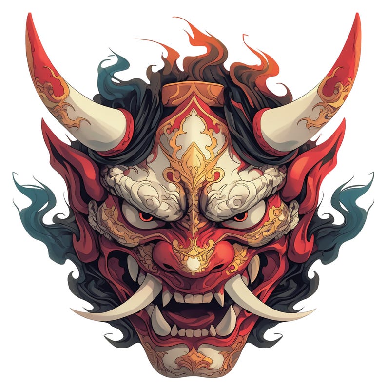 Oni Masks Clipart - 10 PNG Traditional Japanese Mask Illustrations ...