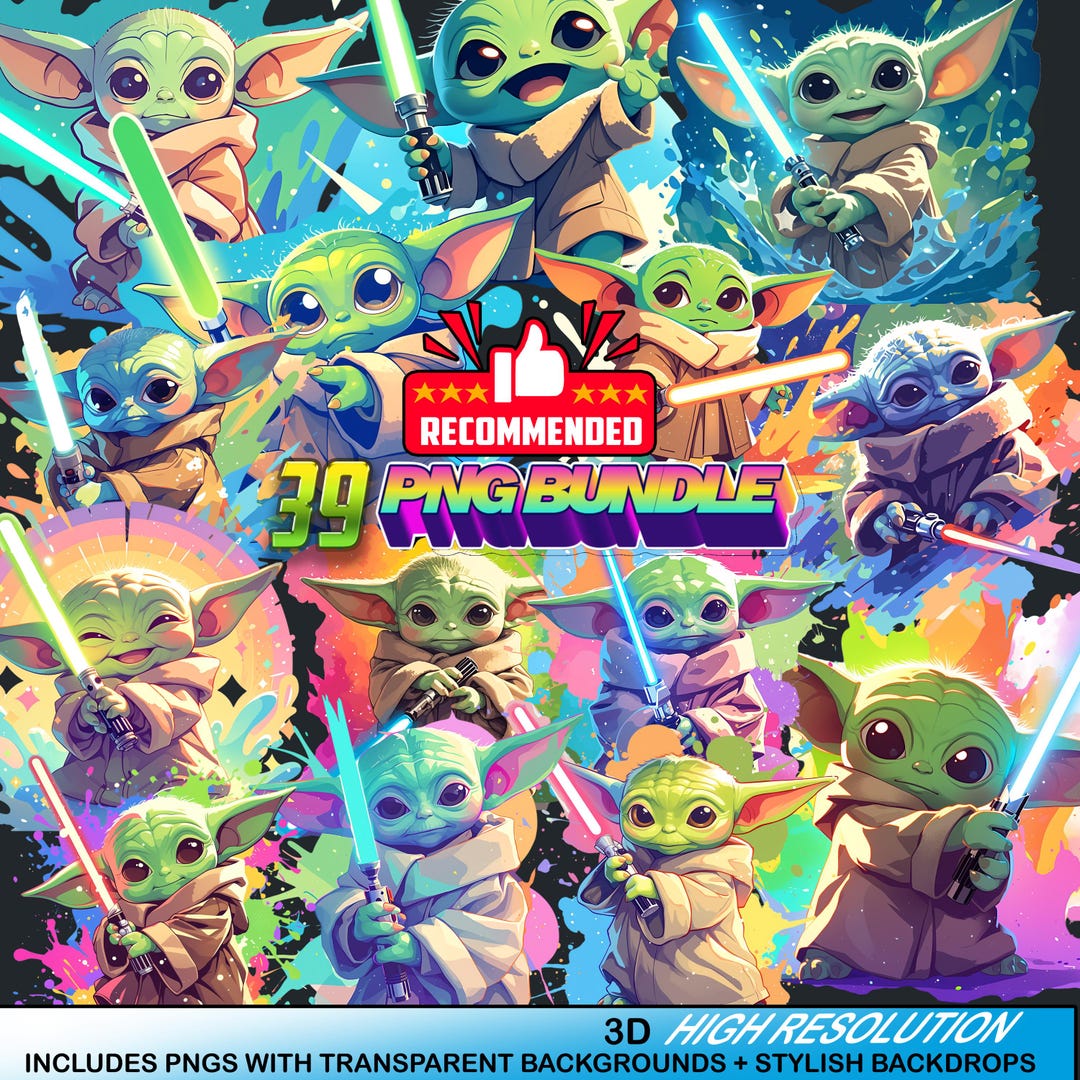 Cute Baby Yoda Clipart Bundle, Cute Cartoon Grogu, Sublimate Space Wars ...
