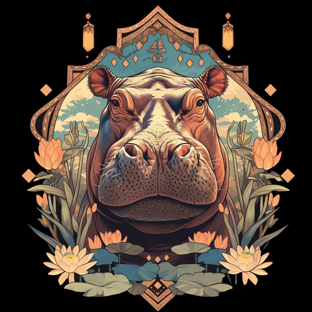 Bohemian Hippo Clipart Bundle, Tribal Boho Art Set, Kids Room Decor ...