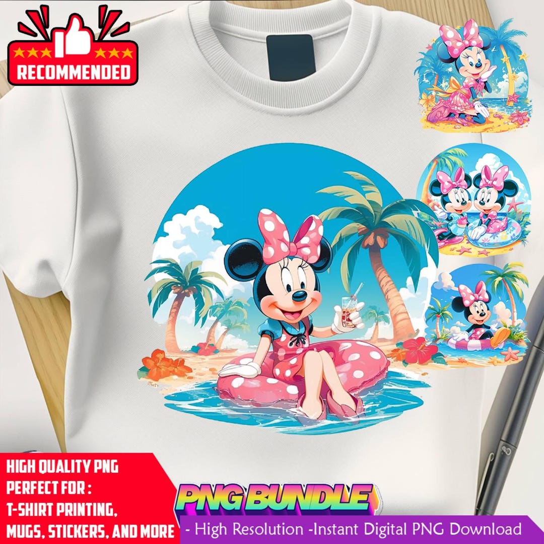Minnie Mouse Beach Clipart: Commercial Use PNG Files (digital Download ...
