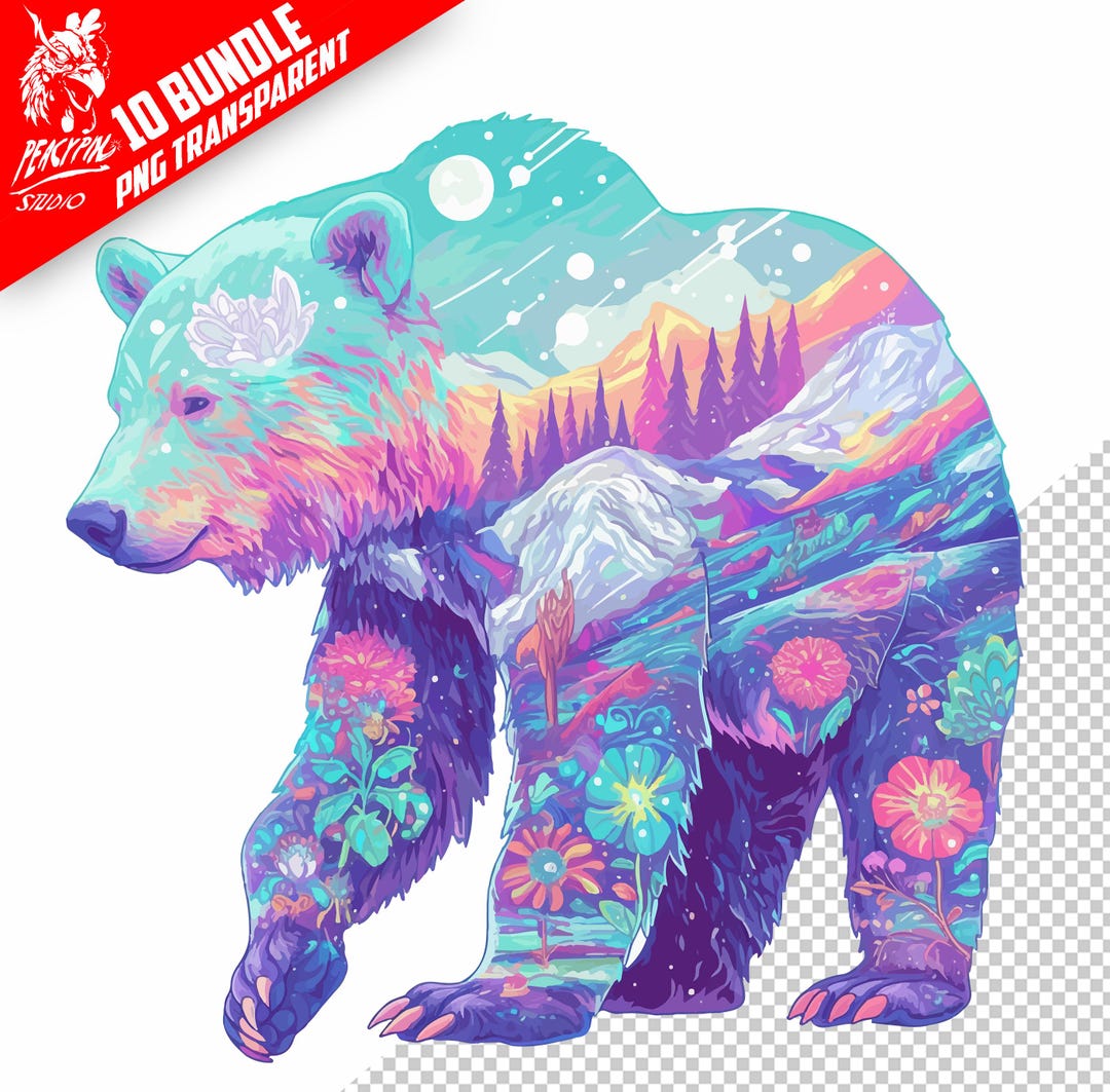 10 Psychedelic Bear Png Bundle , 10 Trippy Vibrant Bear Png Bundle - Etsy