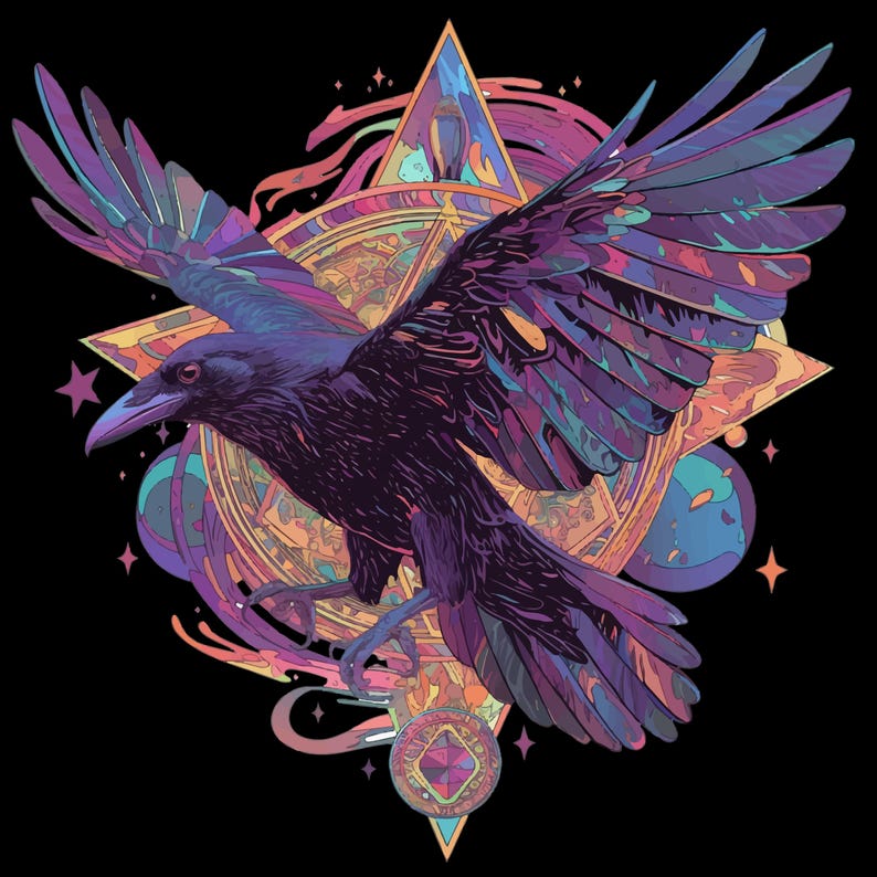 Raven Design Bundle , Psychedelic Raven Design Bundle - Etsy