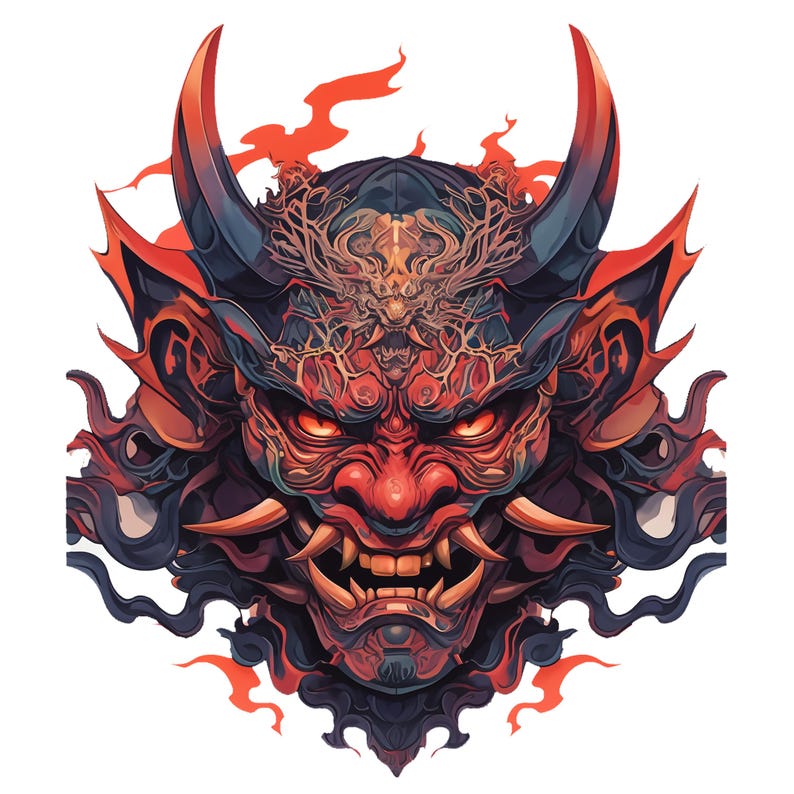Oni Masks Clipart - 10 PNG Traditional Japanese Mask Illustrations ...