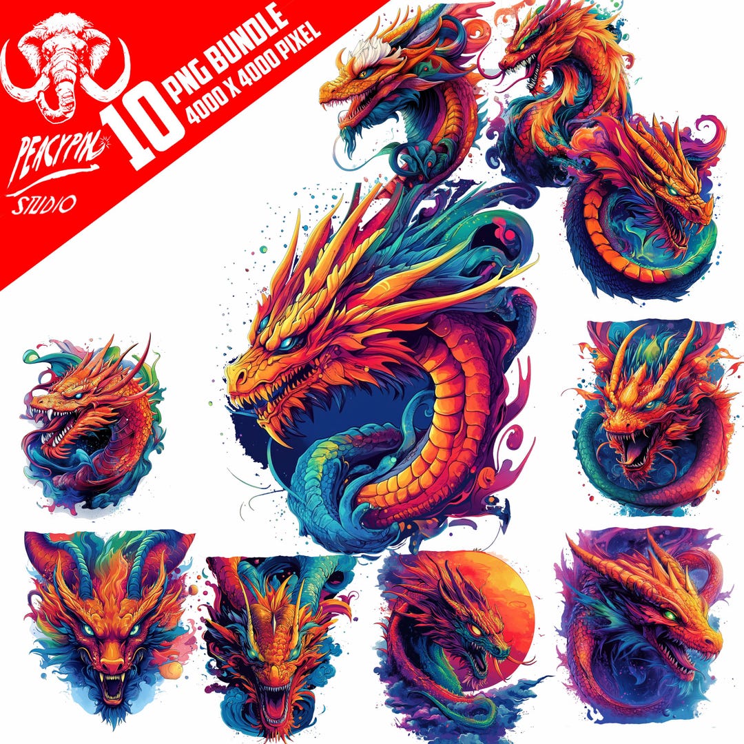 Dragon Design Bundle , Dragon Clipart Bundle, Animal Png for ...