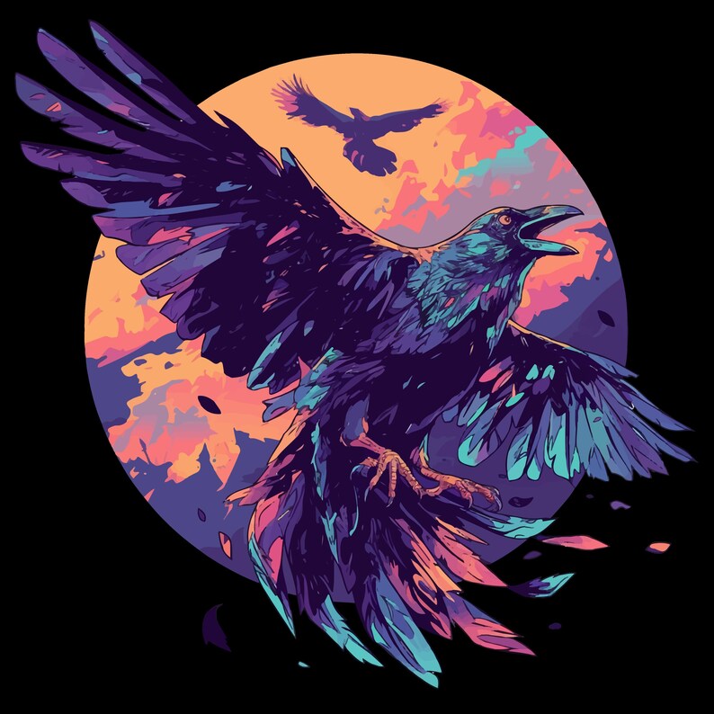 Raven Design Bundle , Psychedelic Raven Design Bundle - Etsy