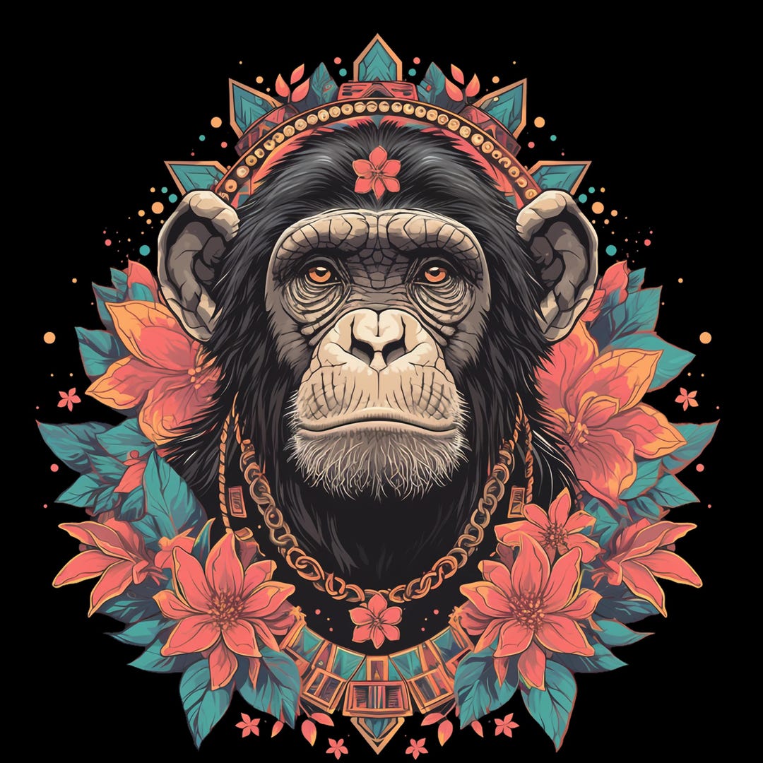 Bohemian Monkey Design Bundle, Tribal Animal Clipart, Boho Wall Art ...