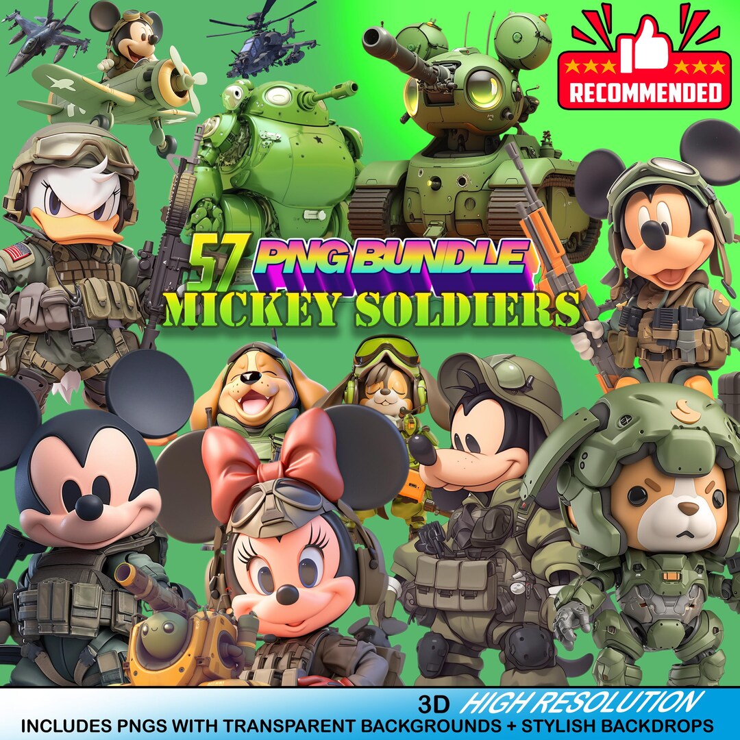 Mickey & Friends Soldier Clipart PNG Bundle: 300 DPI (digital Download ...