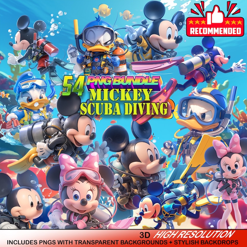 Mickey Under the Sea Png, Mouse and Friends Scuba Diving Clipart Png ...
