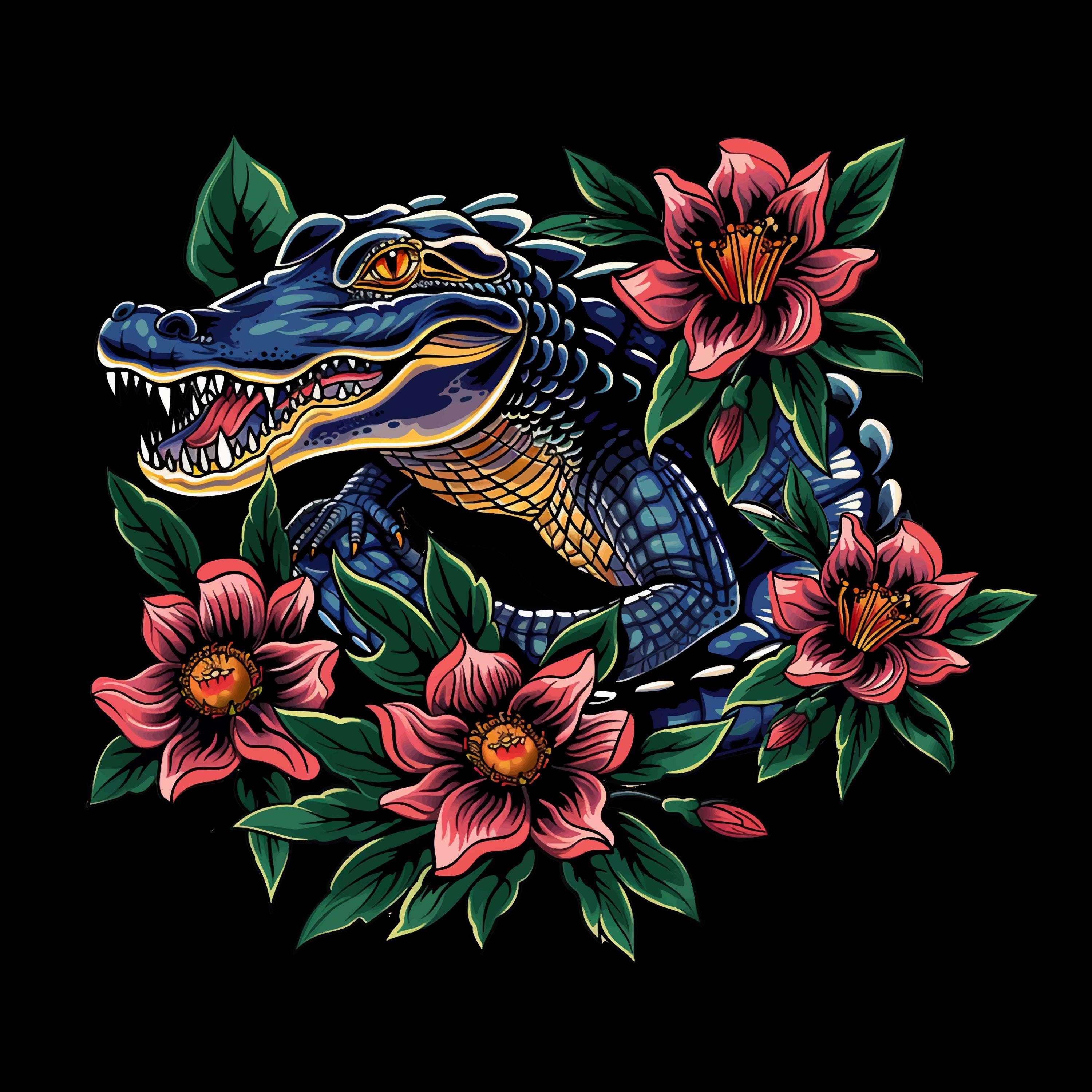 Crocodile Design Bundle | Crocodile Traditional Tattoo Clipart Bundle ...
