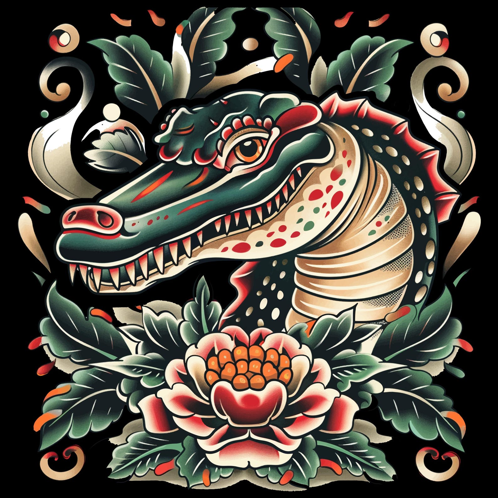 Crocodile Design Bundle | Crocodile Traditional Tattoo Clipart Bundle ...
