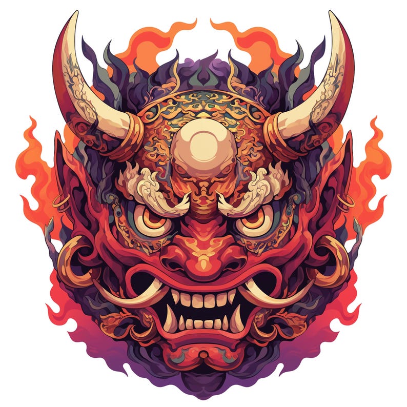 Oni Masks Clipart - 10 PNG Traditional Japanese Mask Illustrations ...