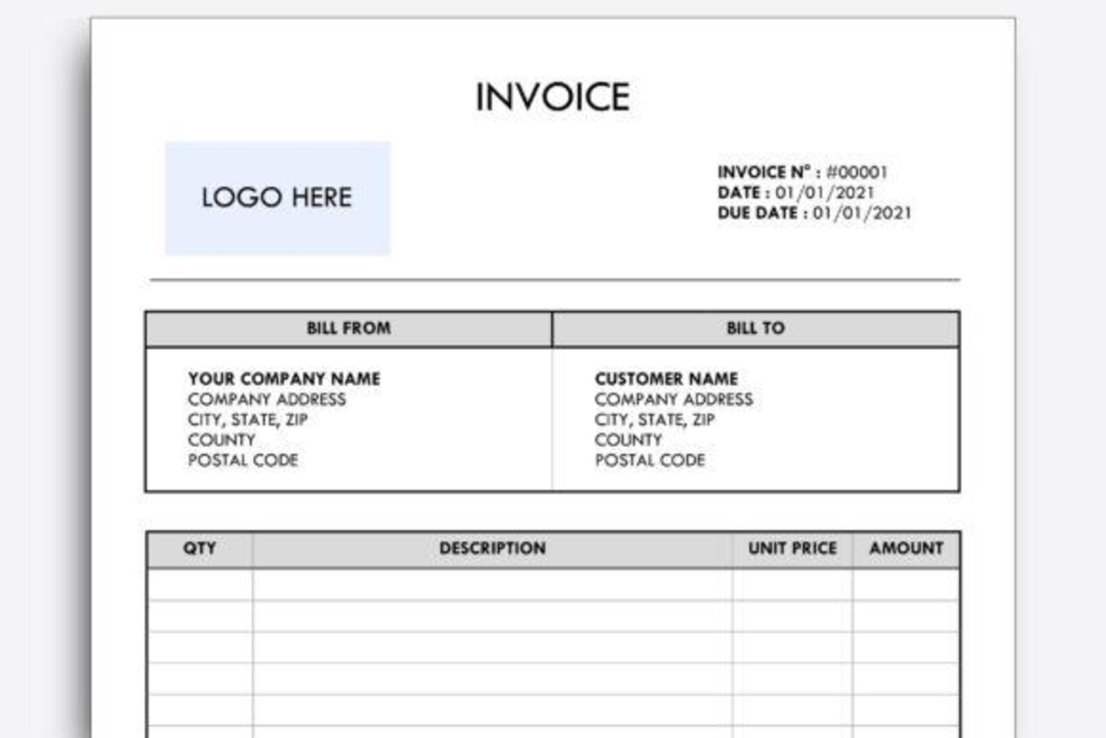 Invoice Template, Editable Invoice Template, Business Invoice ...