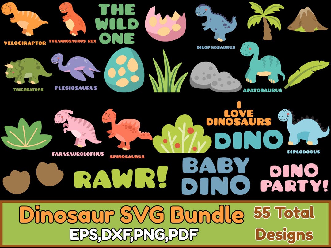 Dinosaur SVG Bundle: 55 Dino Designs (digital Files) - Etsy