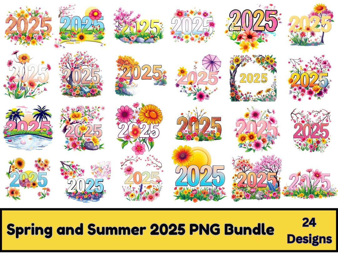 Spring & Summer 2025 PNG Clipart Bundle: Floral Designs (24 Files) - Etsy