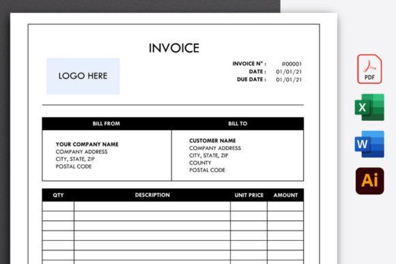 Invoice Template, Editable Invoice Template, Business Invoice ...
