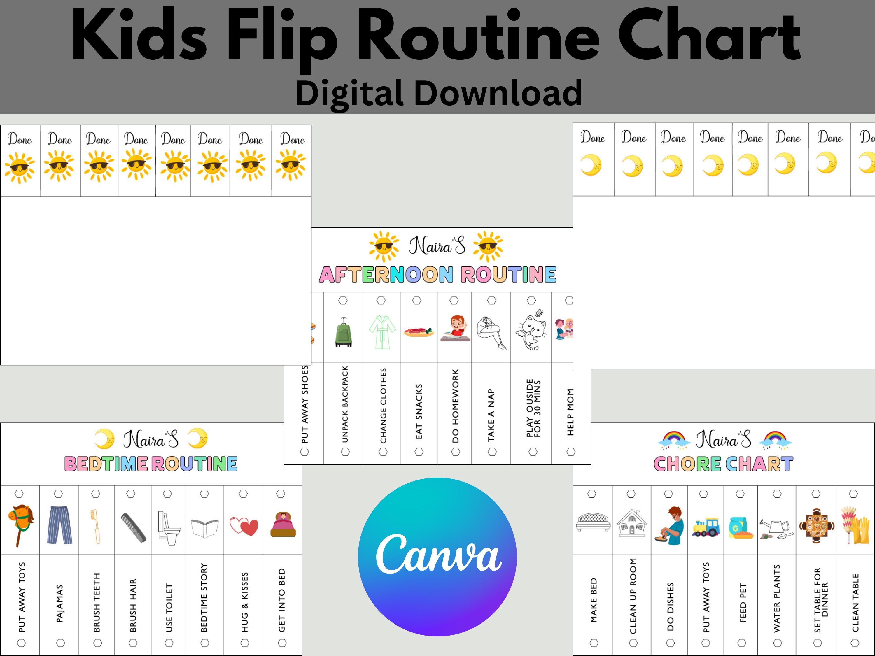 Kids Flip Routine Chart: Editable Visual Schedule (canva) - Etsy