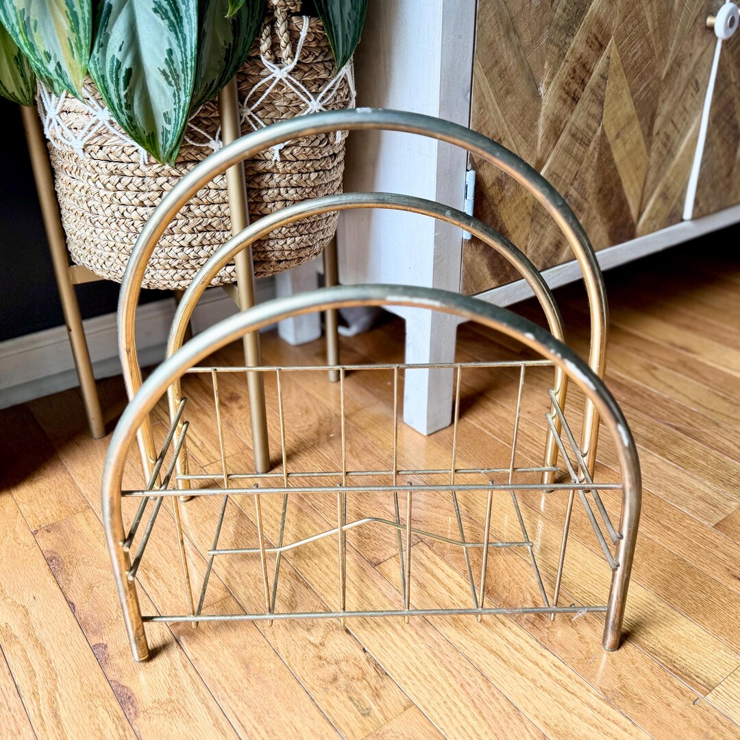 Vintage Brass MCM Magazine Rack - Etsy