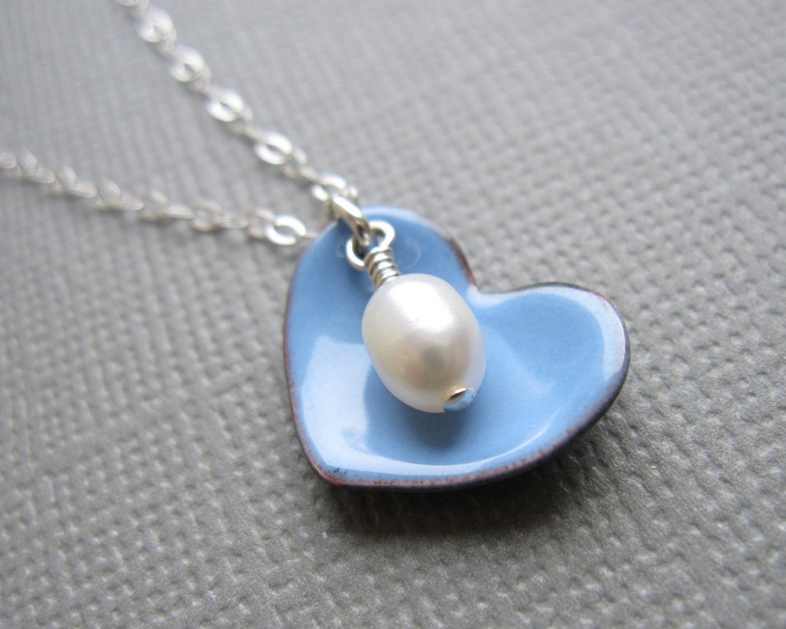 Periwinkle Blue Heart Necklace White Pearl Sterling Silver - Etsy