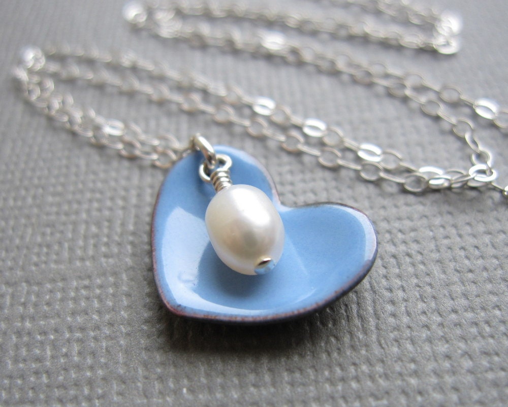 Periwinkle Blue Heart Necklace White Pearl Sterling Silver - Etsy