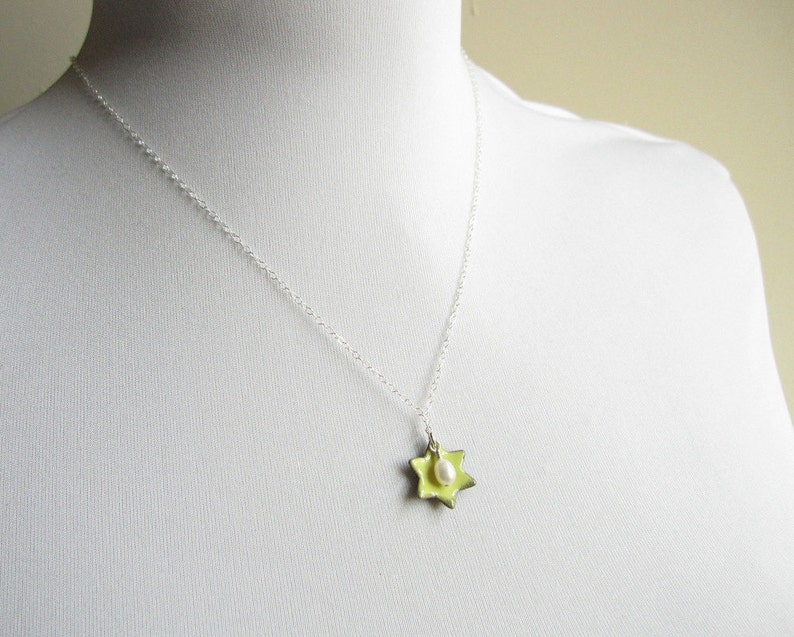 Citron Yellow Enamel Jewish Star of David Necklace White Pearl - Etsy