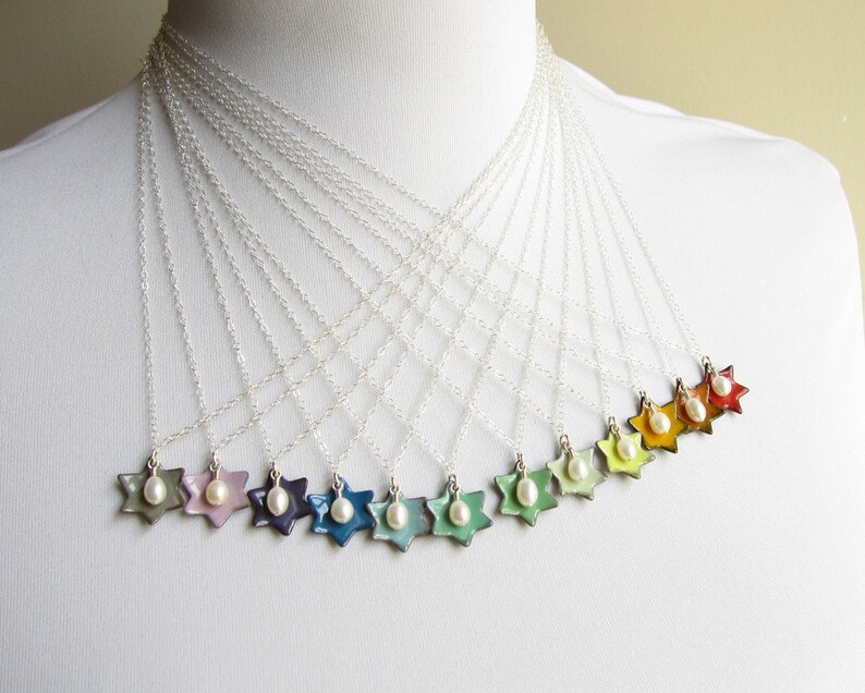 Citron Yellow Enamel Jewish Star of David Necklace White Pearl - Etsy