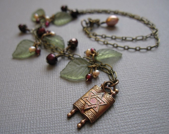 Tree of Life Star of David Torah Garnet Pearl Necklace - Etsy