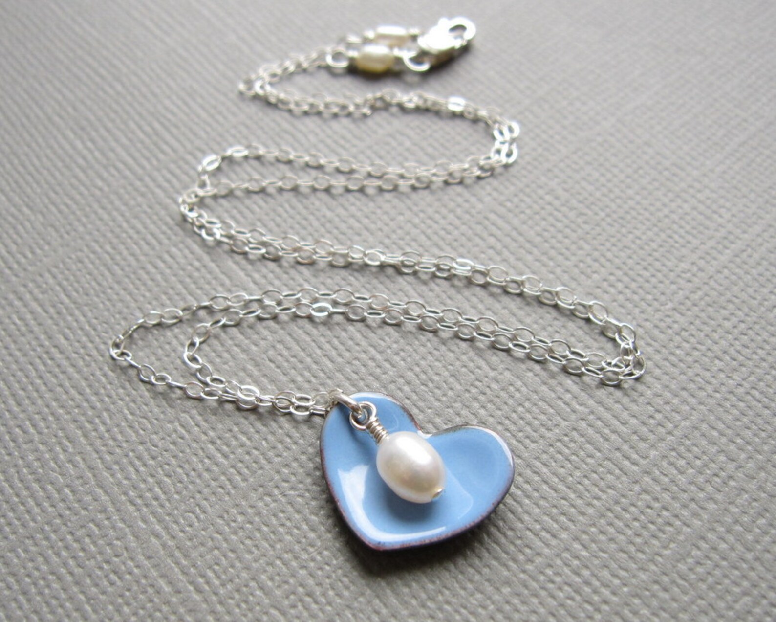 Periwinkle Blue Heart Necklace White Pearl Sterling Silver - Etsy