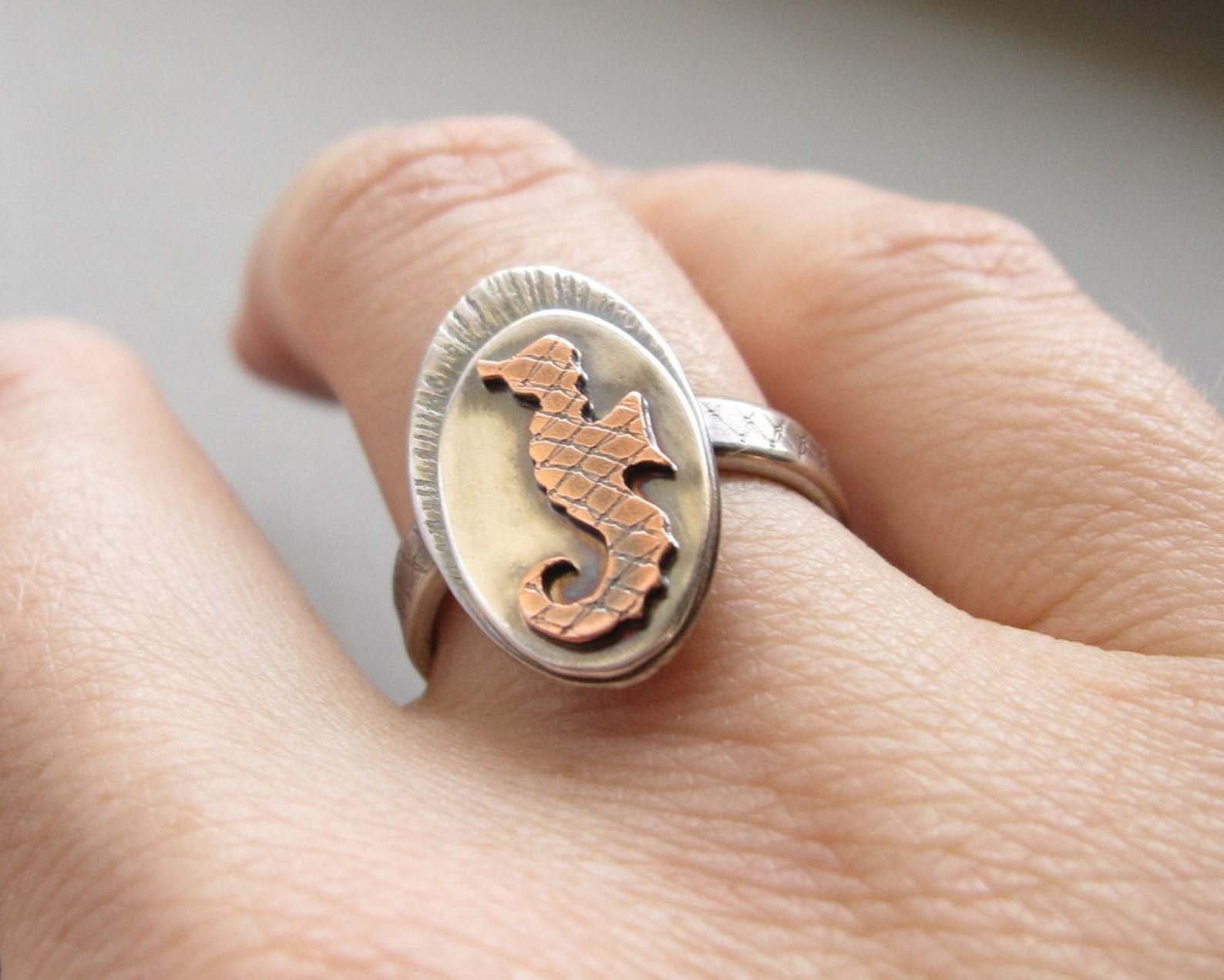 Seahorse Ring Sterling Silver Copper Mixed Metal Size 6 - Etsy