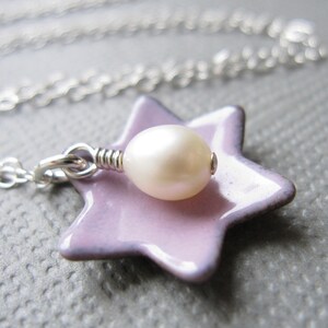 Pink Jewish Star of David Necklace Enamel White Pearl Sterling Silver ...