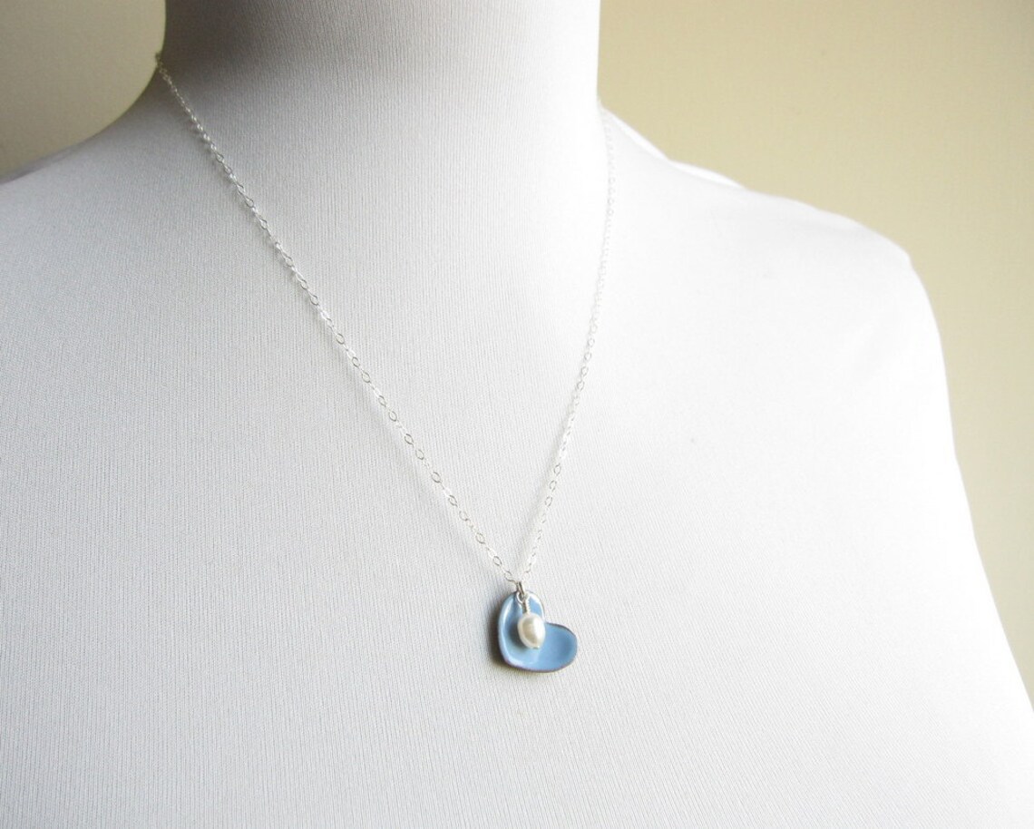 Periwinkle Blue Heart Necklace White Pearl Sterling Silver - Etsy