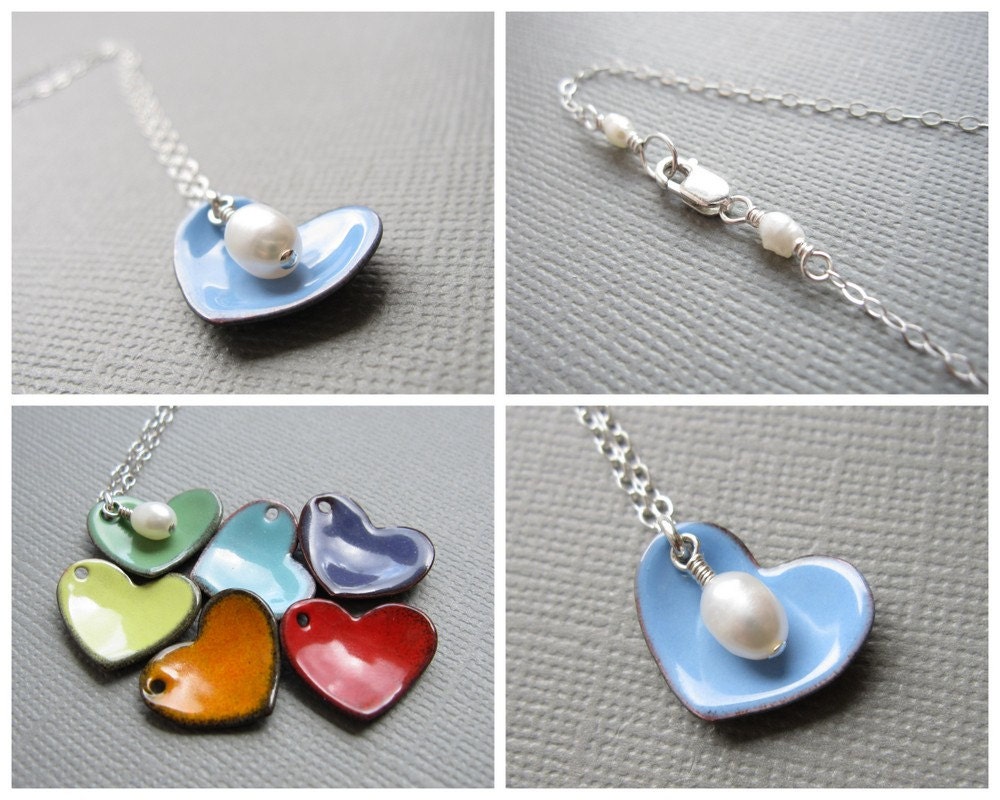 Periwinkle Blue Heart Necklace White Pearl Sterling Silver - Etsy