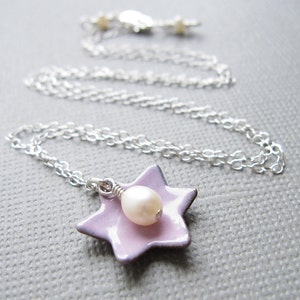 Pink Jewish Star of David Necklace Enamel White Pearl Sterling Silver ...