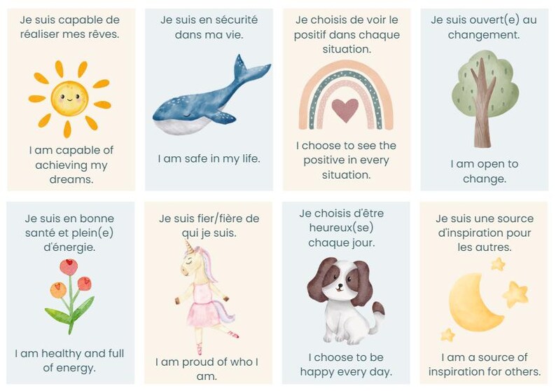 31 Affirmation Cards in French and English - Etsy